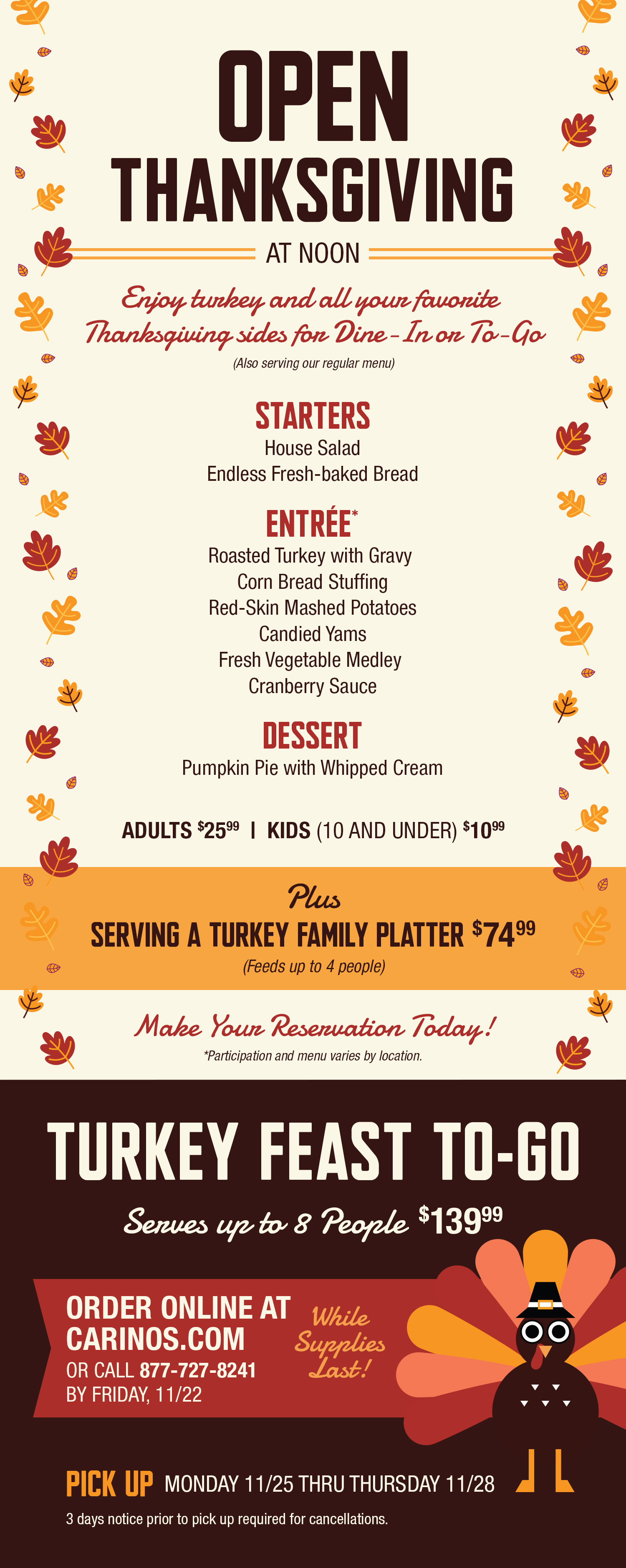 Here’s a list of restaurants open on Thanksgiving Day in the High Desert
